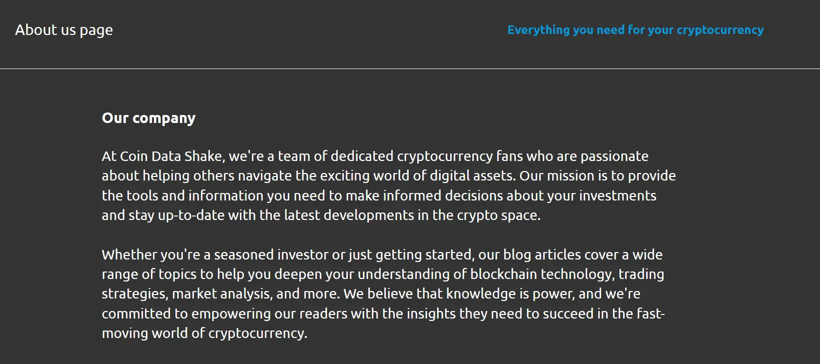 About us - tools and blog for cryptocurrency fans | Coin Data Shake